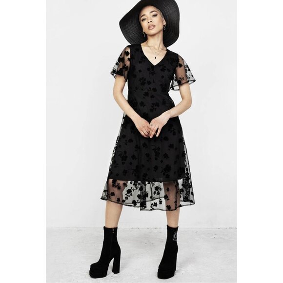 Disturbia | Dresses | Disturbia Stevie Flocked Mesh Overlay Midi Dress ...